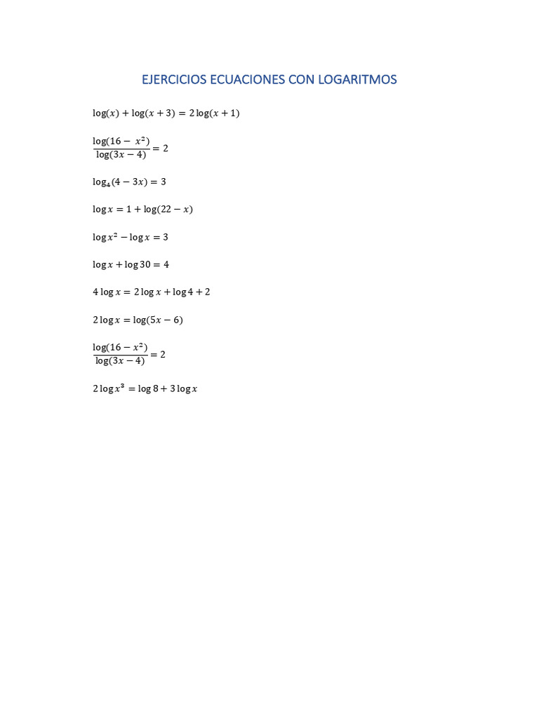 Ejercicios Ecuaciones Con Logaritmos | PDF