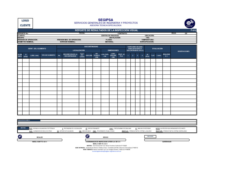 F-012 Insp. Visual-Rsp | PDF | Ingeniería mecánica | Materiales