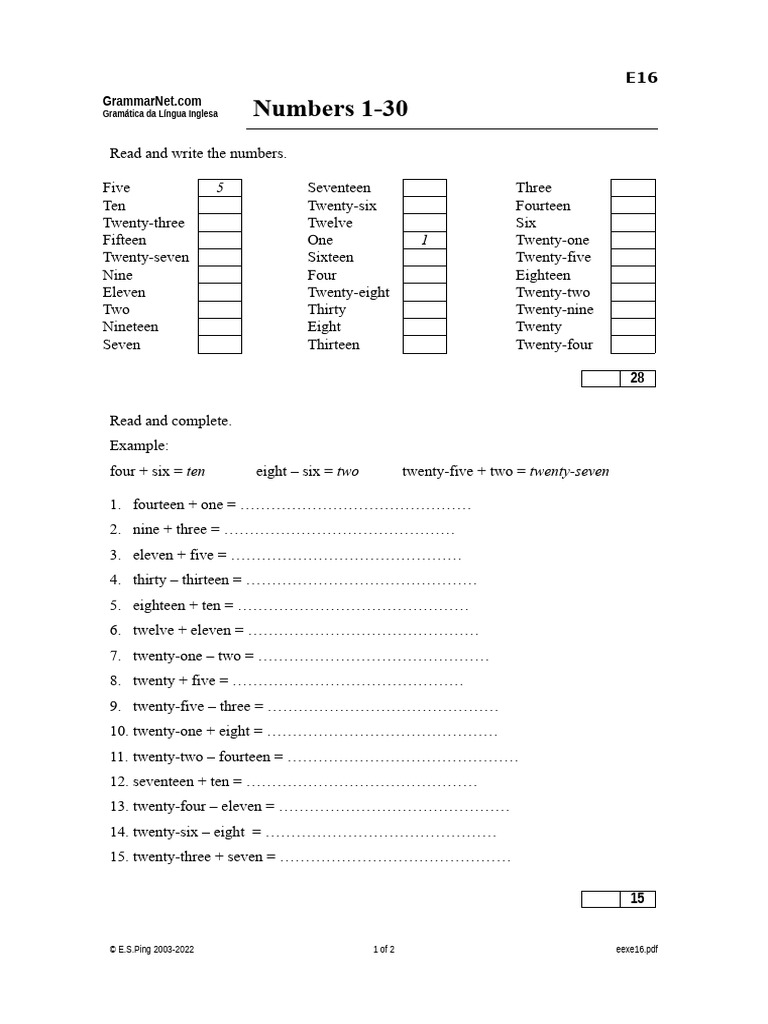 Atividade Numbers 1-30 | PDF
