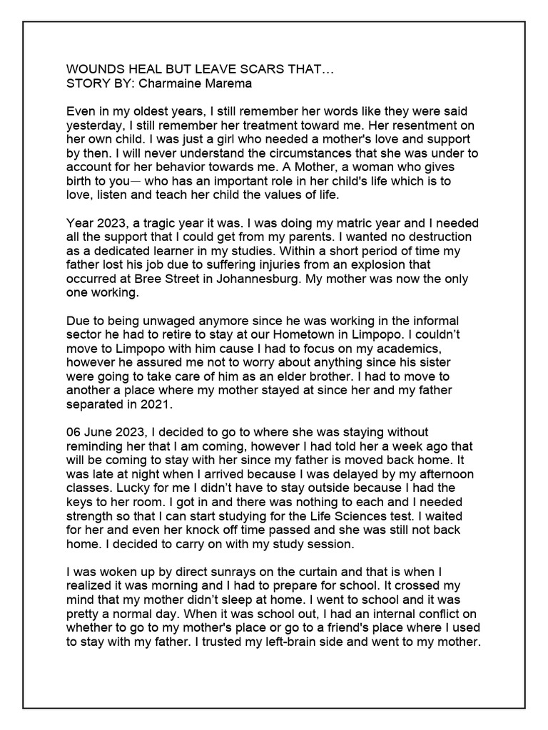 WOUNDS HEAL BUT LEAVE SCARS THAT by Charmaine Marema | PDF | Wellness ...