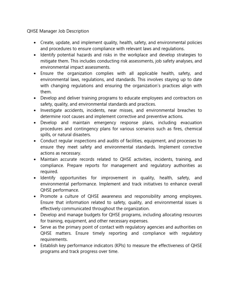 QHSE Manager Role & Duties Guide | PDF