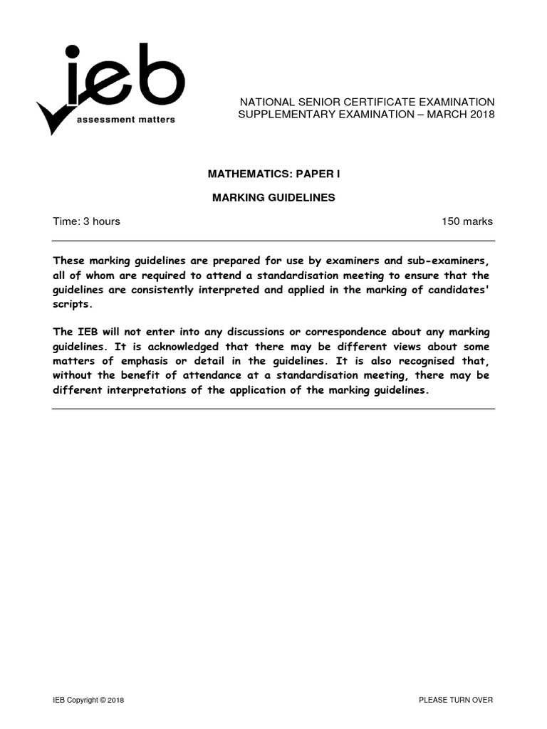 Maths P1 Memo Supp 2018 | PDF | Mathematics