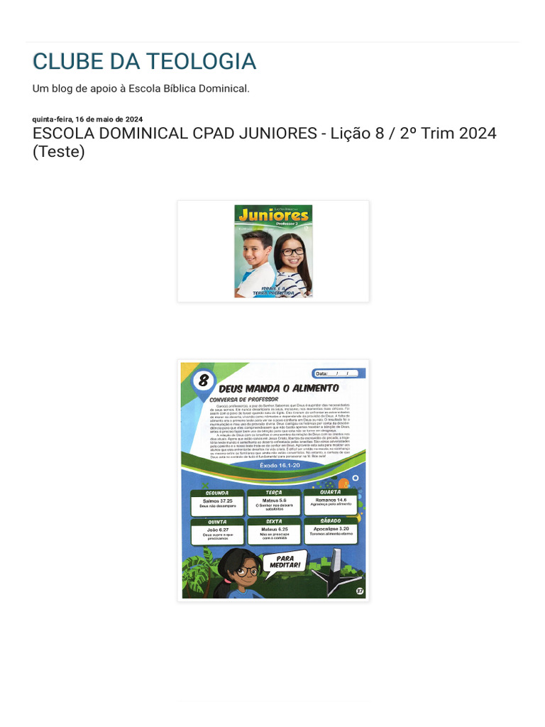 CLUBE_DA_TEOLOGIA_ESCOLA_DOMINICAL_CPAD_JUNIORES_Lição_8_2º_Trim | PDF CLUBE_DA_TEOLOGIA_ESCOLA_DOMINICAL_CPAD_JUNIORES_Lição_8_2º_Trim | PDF