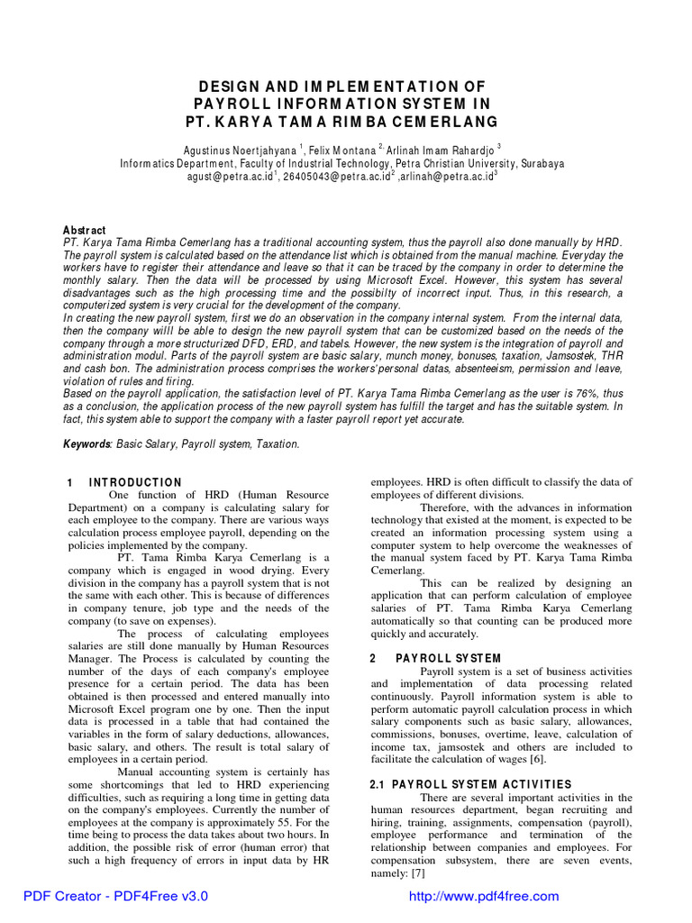 Design and Implementation of A Computerized Payroll System | PDF | Employment | Salary