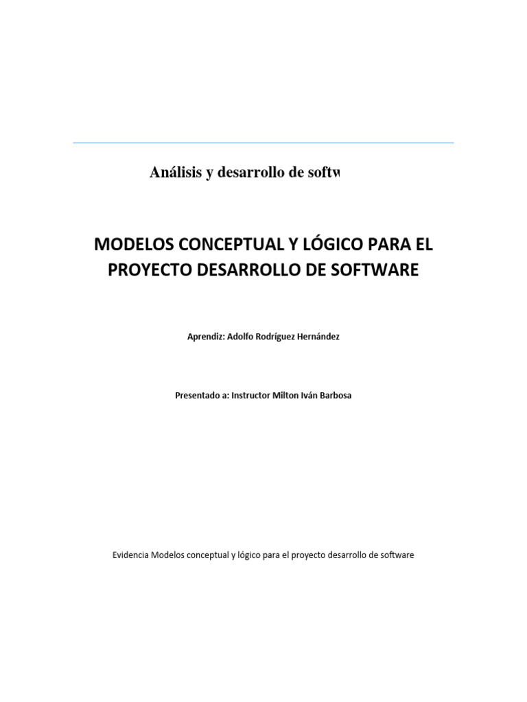 Modelos Conceptual y Lógico para El Proyecto Desarrollo de Software | PDF | Bases de datos ...