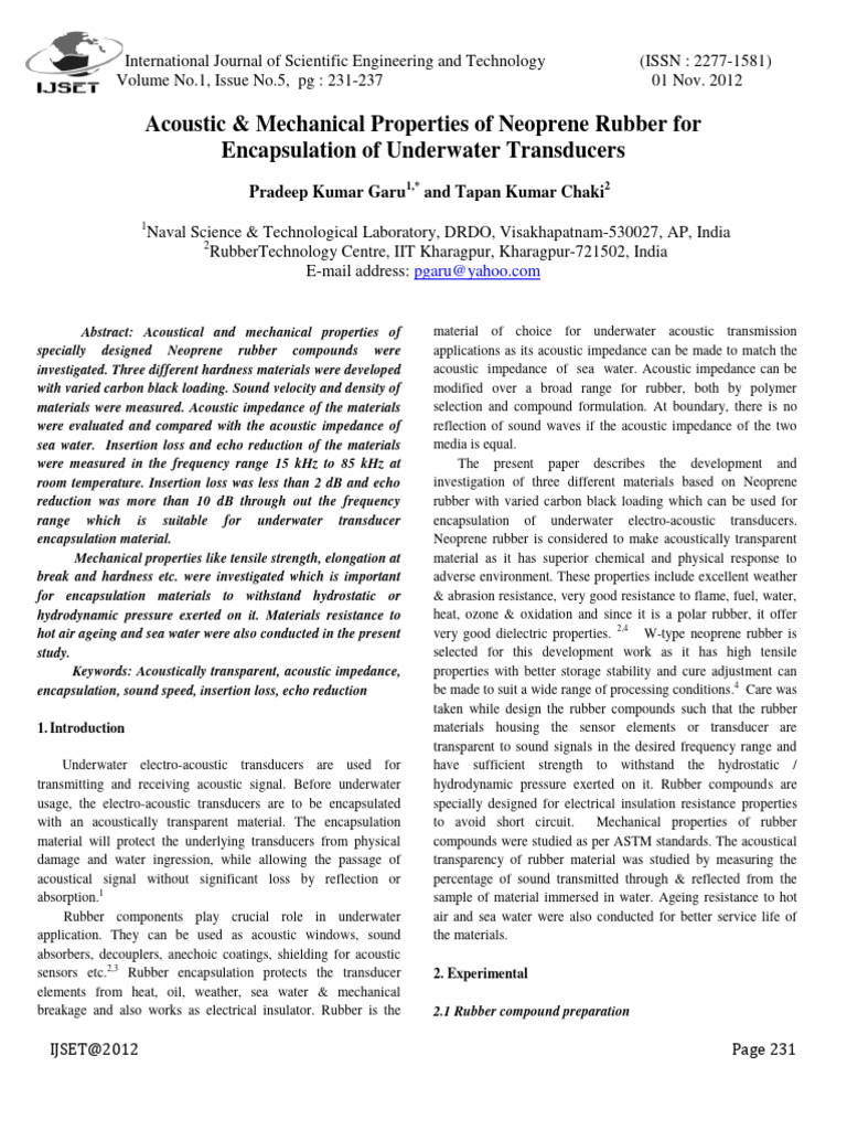 Acoustic & Mechanical Properties of Neoprene Rubber For Encapsulation ...