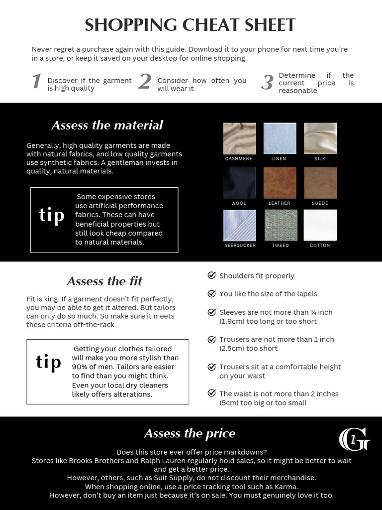Gent+Z's+Shopping+Cheat+Sheet | Download Free PDF | Clothing | Style