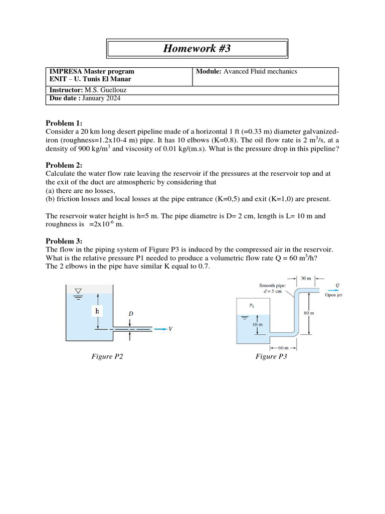 Advanced Fluid Mechanics Pipeline Problems | PDF