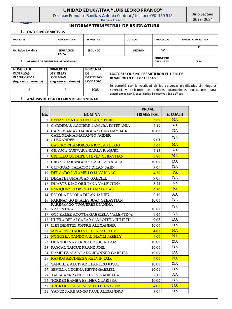 Informe Decimo B | PDF