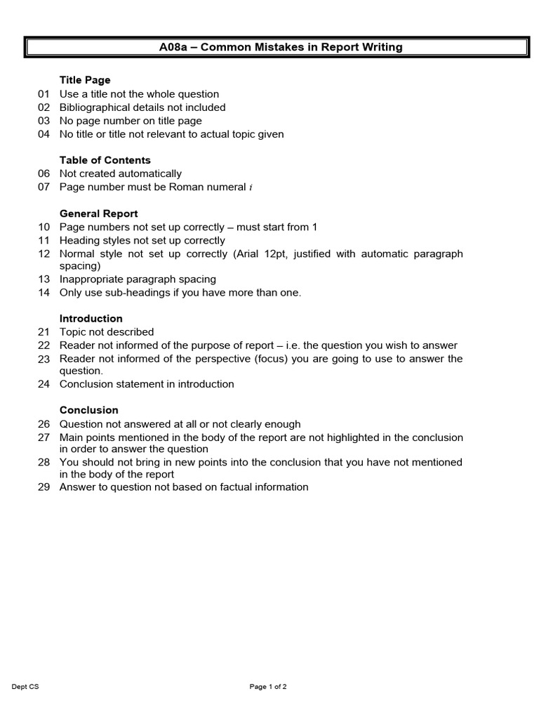 A08a Common Mistakes in Report Writing | Download Free PDF | Citation ...