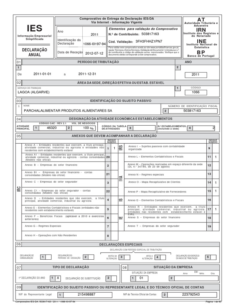 Comprovativo de Entrega Da Declaração IES - DA | PDF | Fluxo de caixa ...