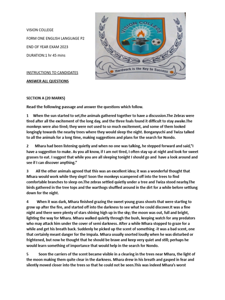 Form 1 English Paper 2 | PDF