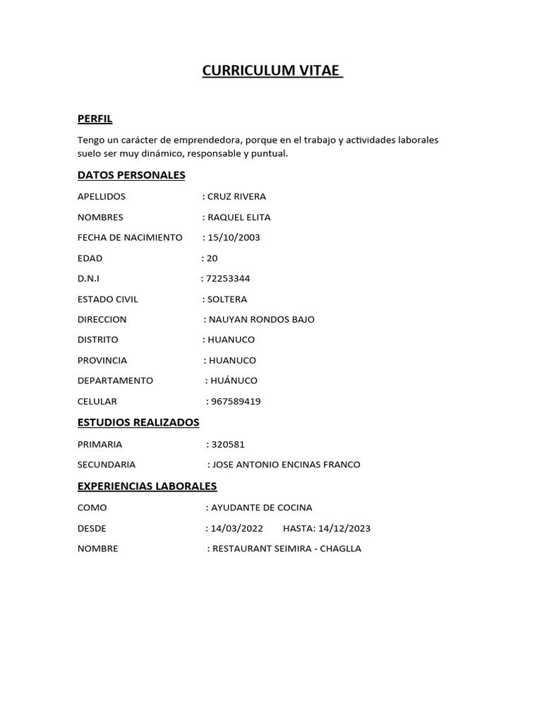 Curriculum Vitae Raquel | PDF