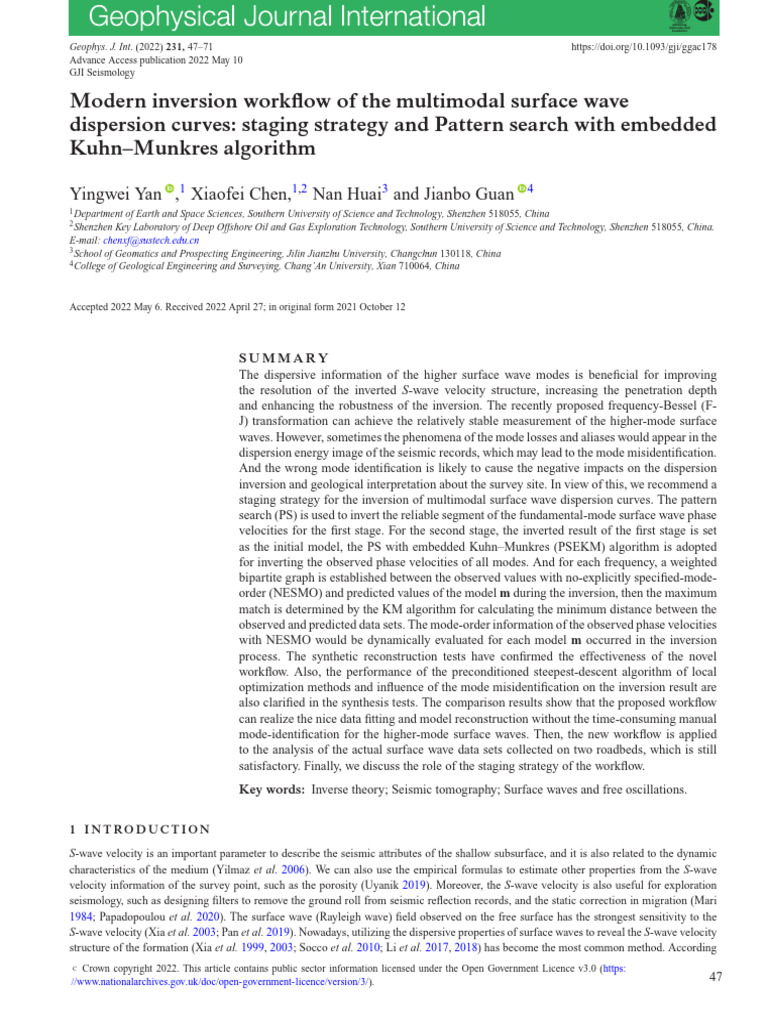 Modern Inversion Workflow of The Multimodal Surface Wave Dispersion Curves: Staging Strategy and ...