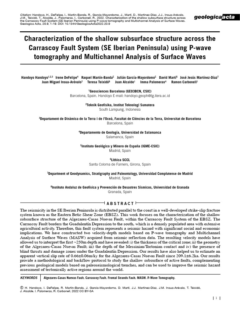 2022 Characterization Of The Shallow Subsurface Structure Across The Carrascoy Fault System