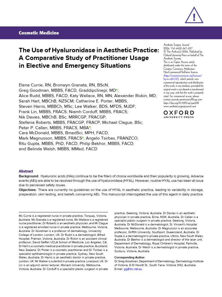 The Use of Hyaluronidase in Aesthetic Practice A C | PDF | Allergy | Clinical Medicine