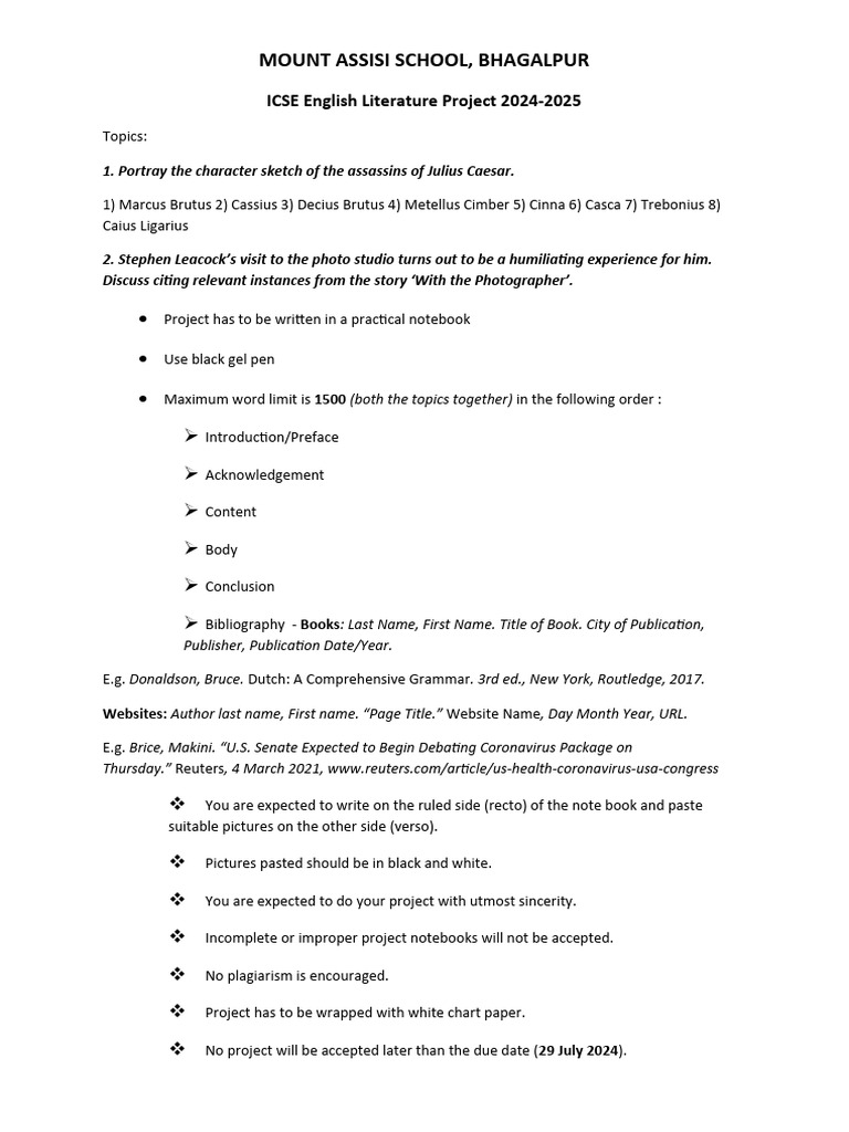 ICSE Eng 2 Project 24-25 | PDF