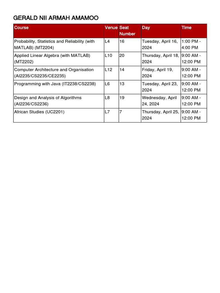 Student Timetable | PDF