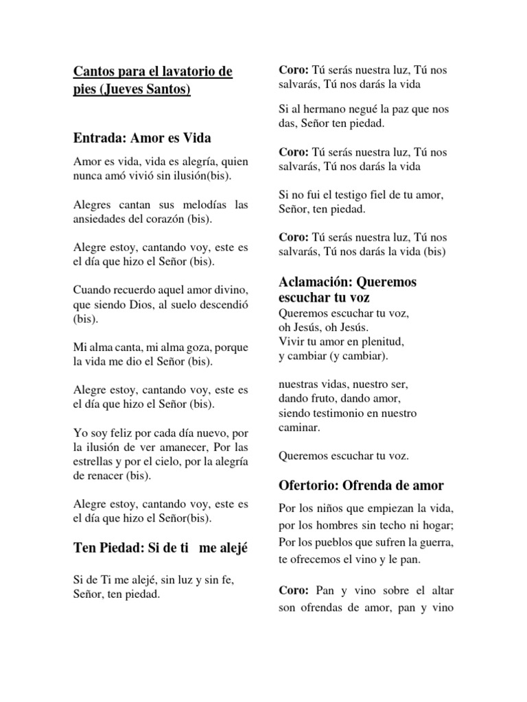 Cantos para El Lavatorio de Pies, Jueves Santo | PDF | eucaristía | Adoración Cristiana Y Liturgia