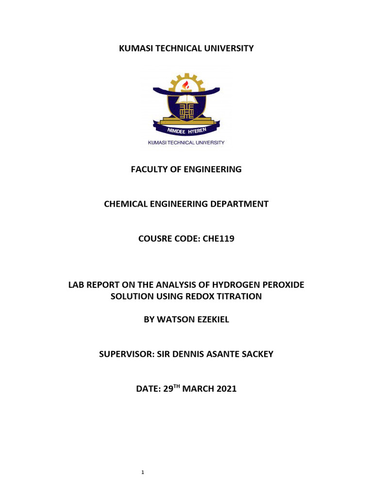 Hydrogen Peroxide Redox Titration Lab Report | PDF | Technology ...