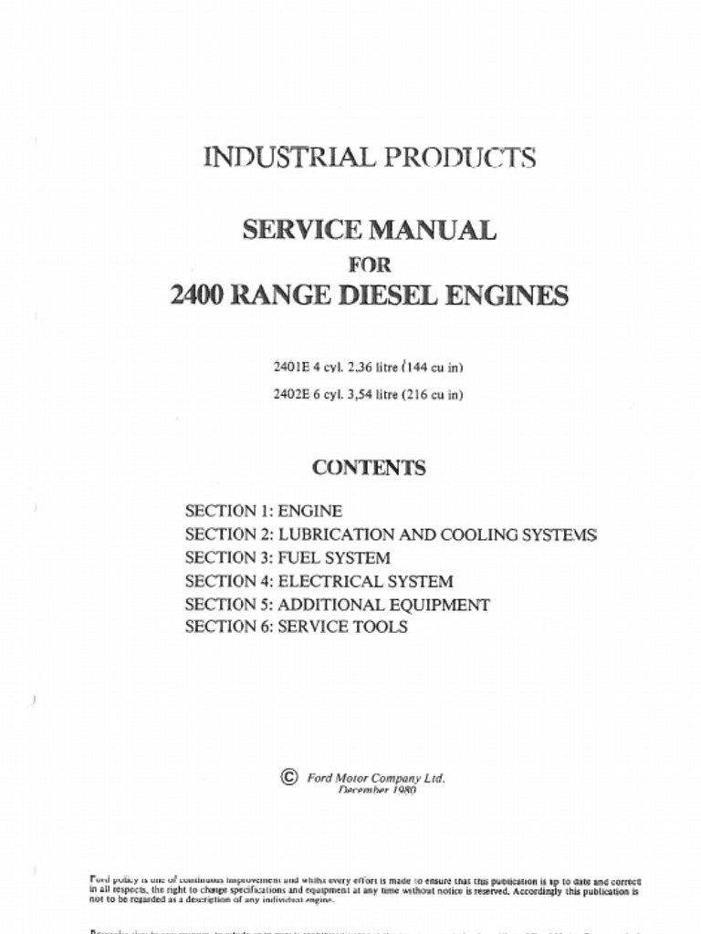 Ford 2400 Range Diesel Engine Service Manual | PDF