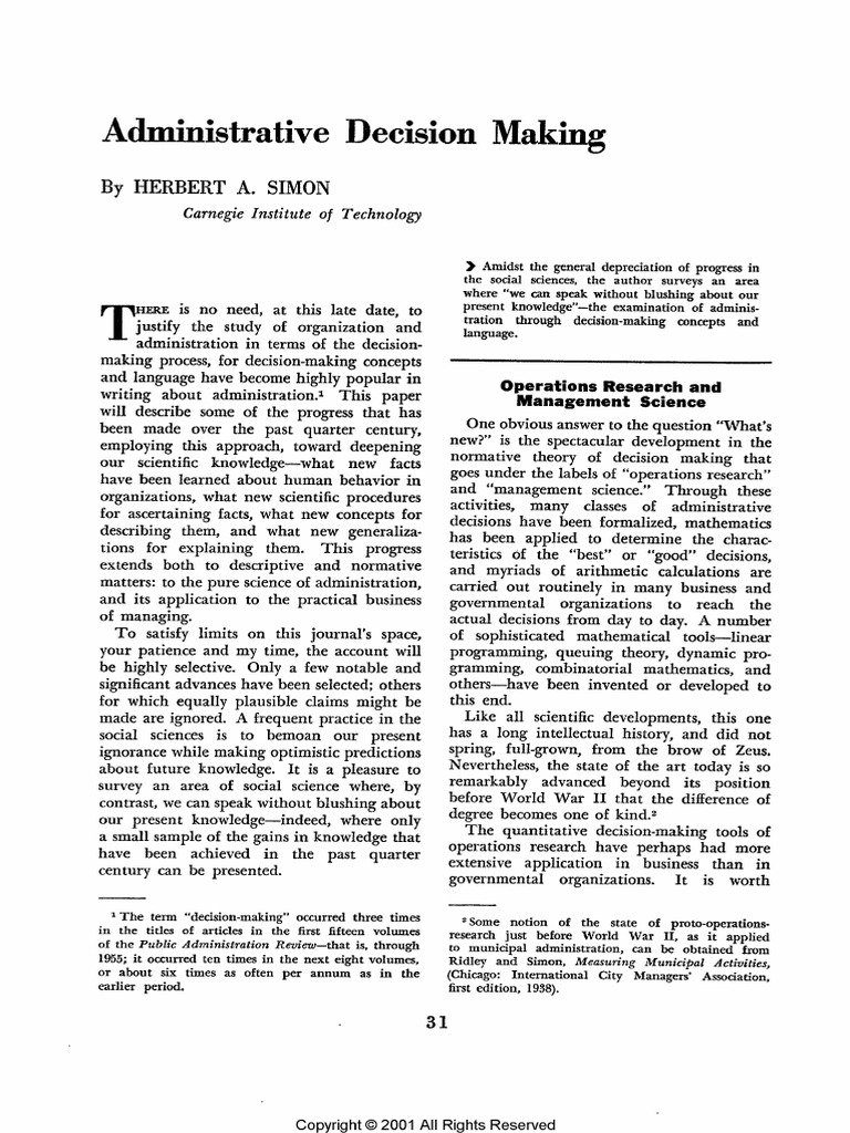 Decision Makin Herbert Simon | PDF
