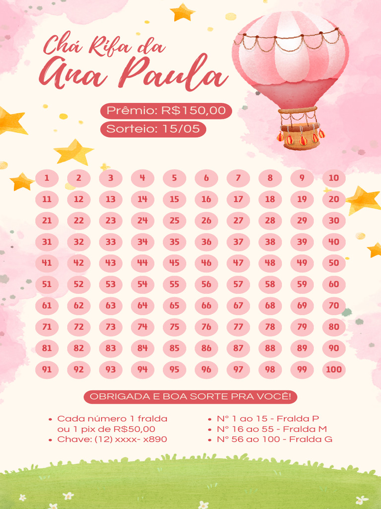 Cada Número 1 Fralda Ou 1 Pix de R$50,00 Chave (12) XXXX - x890 ...