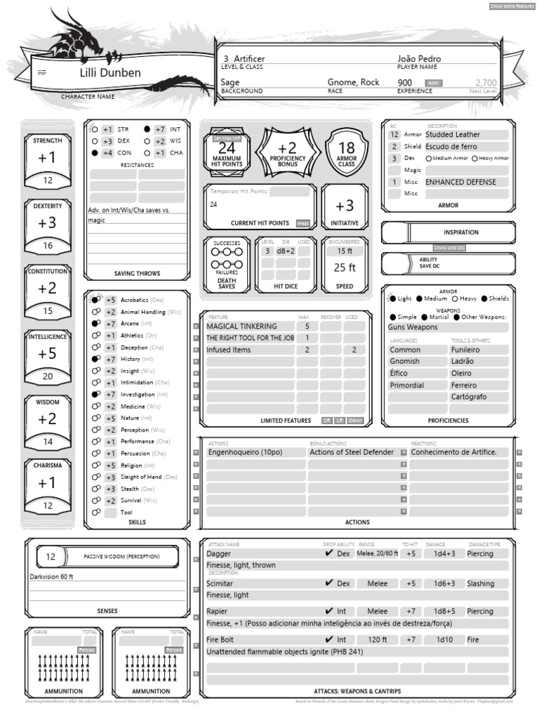 DND 5e - Ficha - 'A Ficha Mais Completa e Automática de Todas' | PDF | D20 System | Dungeons ...