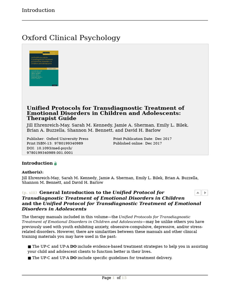 Unified Protocols for Youth Emotional Disorders | PDF | Mental Disorder ...