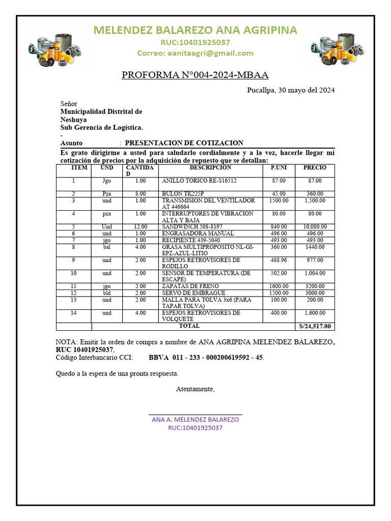 Proforma #04 Anillo Torico | PDF | Hogar, jardinería y bricolaje