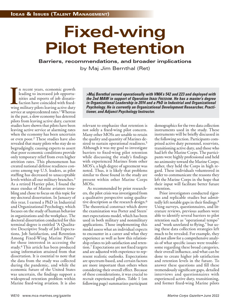 Fixed Wing Pilot Retention | PDF | United States Marine Corps | Leadership