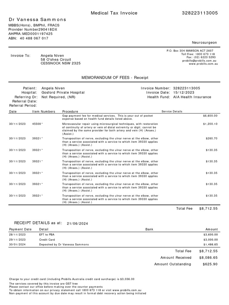 Medical Invoice for Neurosurgery Services | PDF | Credit Card | Payments