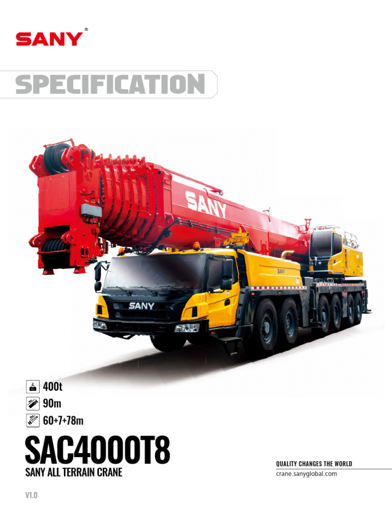 SANY SAC4000T8 Crane Specifications | PDF | Crane (Machine) | Steering