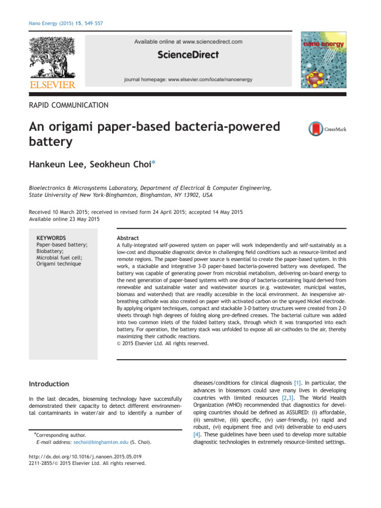 An origami paper-based bacteria-powered battery | PDF | Anode ...