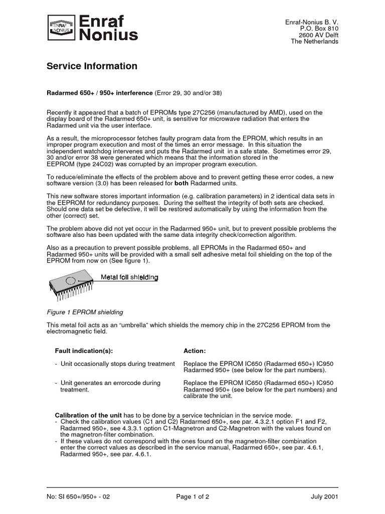 Radarmed 650+/950+ EPROM Update Notice | PDF | Software | Calibration