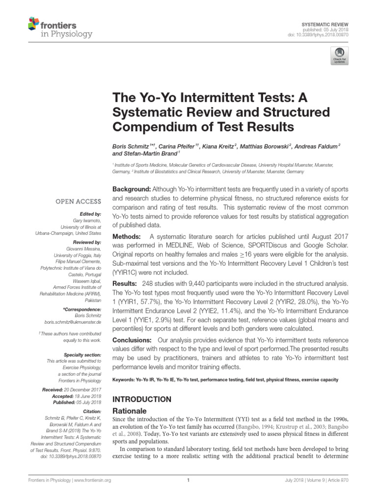 The Yo-Yo Intermittent Tests A Systematic Review A | PDF | Coefficient ...