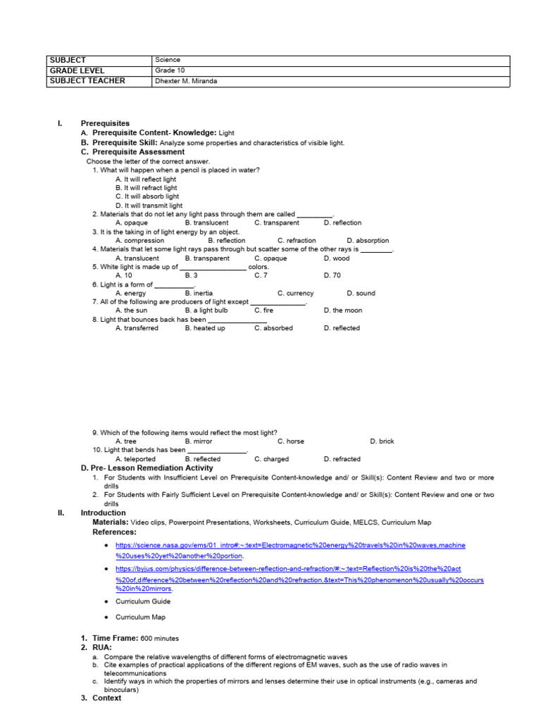 ATG Science 10 - Q2-1 | PDF | Electromagnetic Spectrum | Electromagnetic Radiation