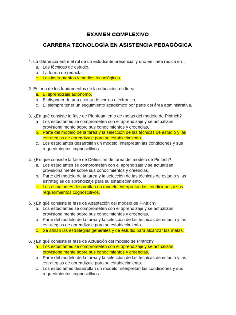 Examen Complexivo - Asistencia Pedagógica | PDF | Plan de estudios ...