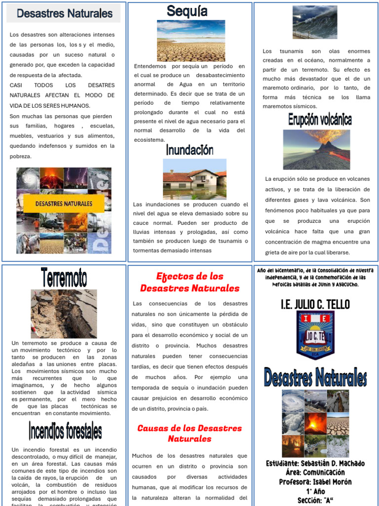 Triptico Desastres Naturales | PDF | Tsunami | Temblores