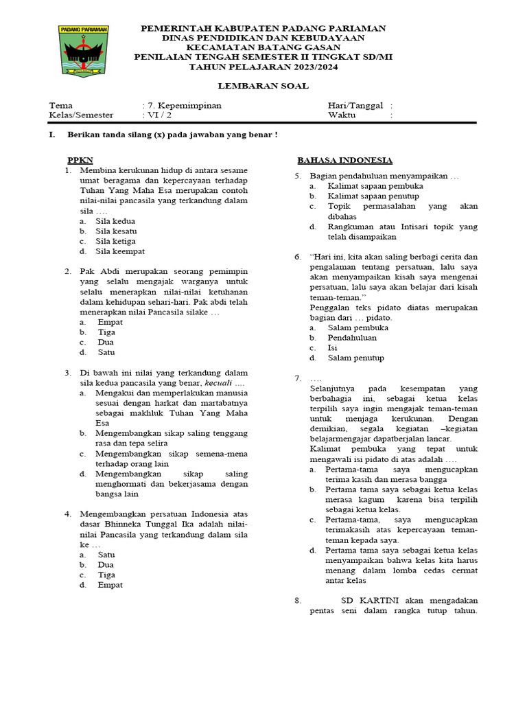 Soal Pas Kelas 6 Tema 7 | PDF | Karier & Perkembangan