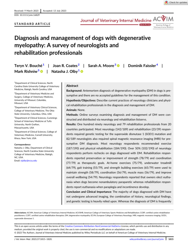 Diagnosis and Management of Canine DM | PDF | Neurology | Physical Therapy