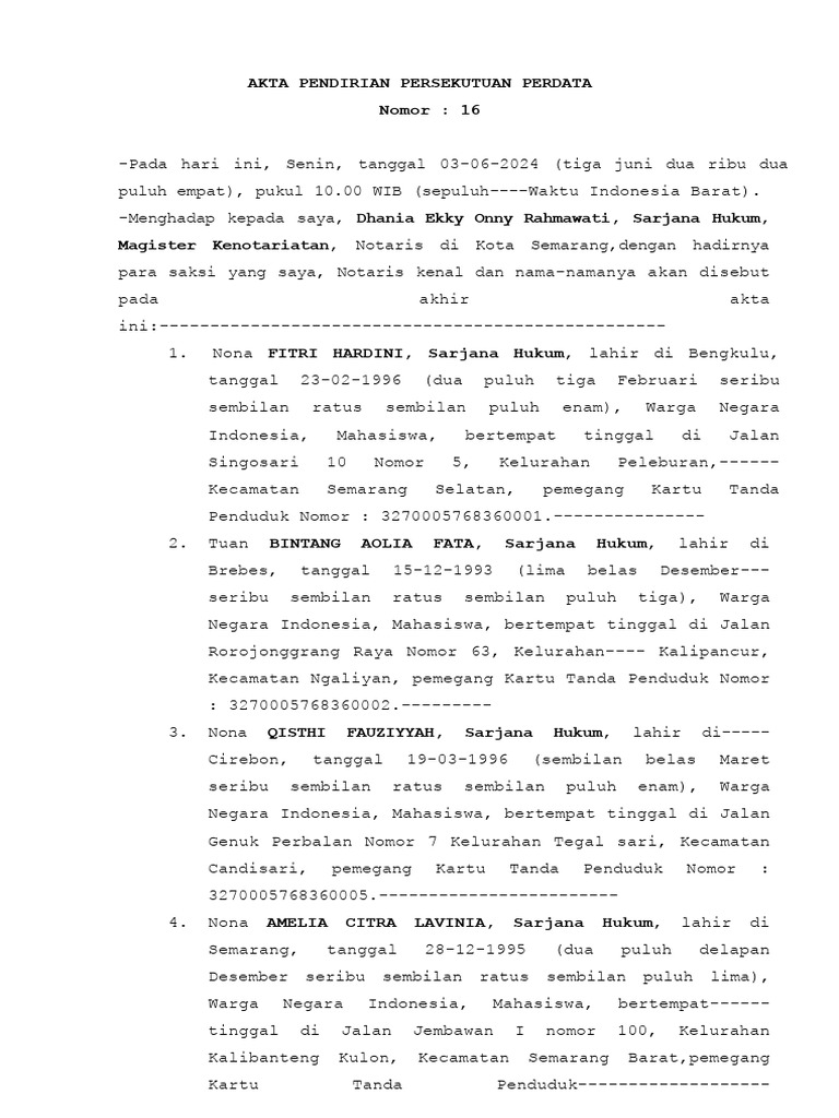 Akta Pendirian Persekutuan Perdata PDF | PDF