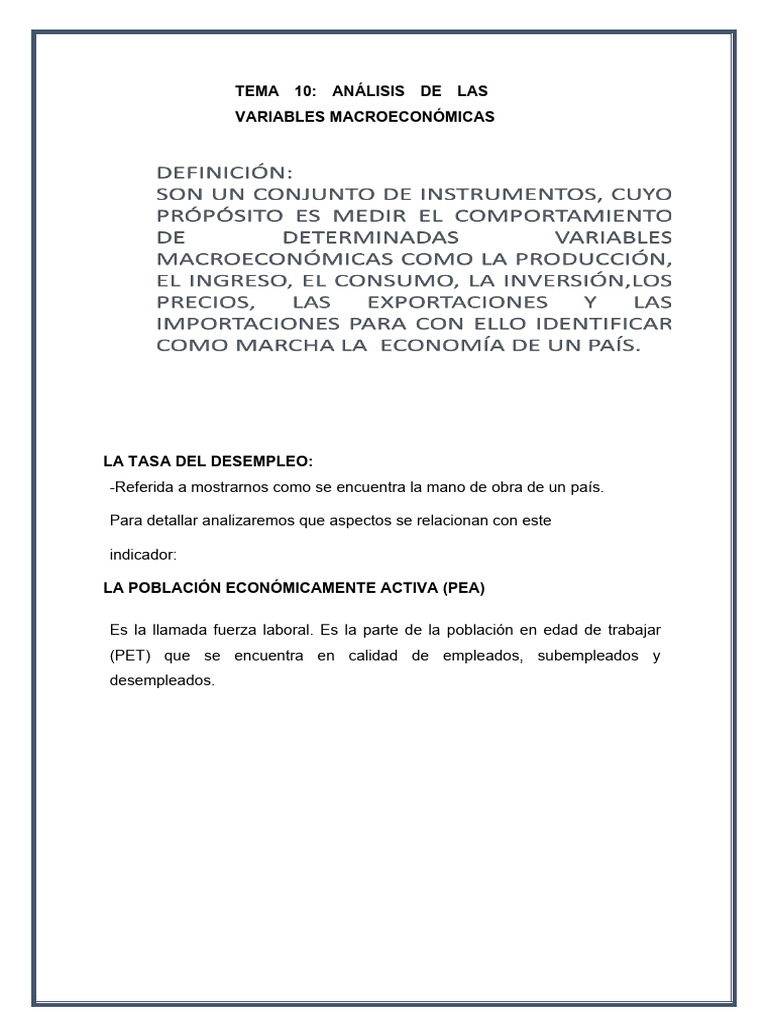 Variables Macroeconómicas Pdf Inflación Desempleo