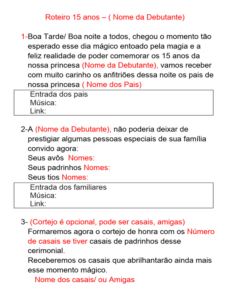 Roteiro 15 Anos | PDF