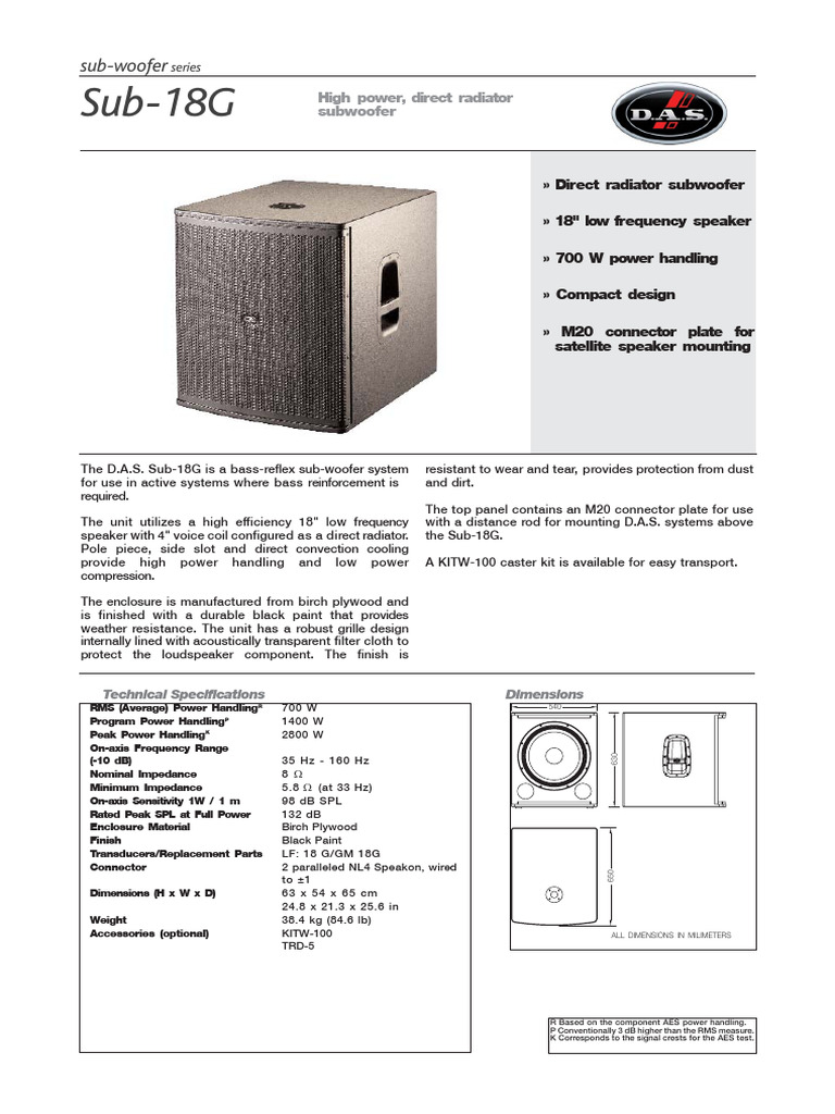 das-audio-sub-18g-manual-especificaciones-tecnicas | PDF | Loudspeaker ...