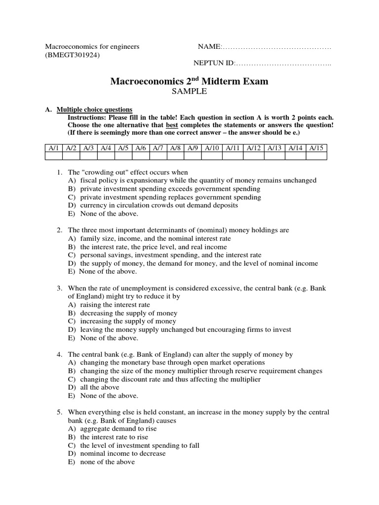 Macroeconomics Midterm Exam Sample | PDF | Money | Money Supply