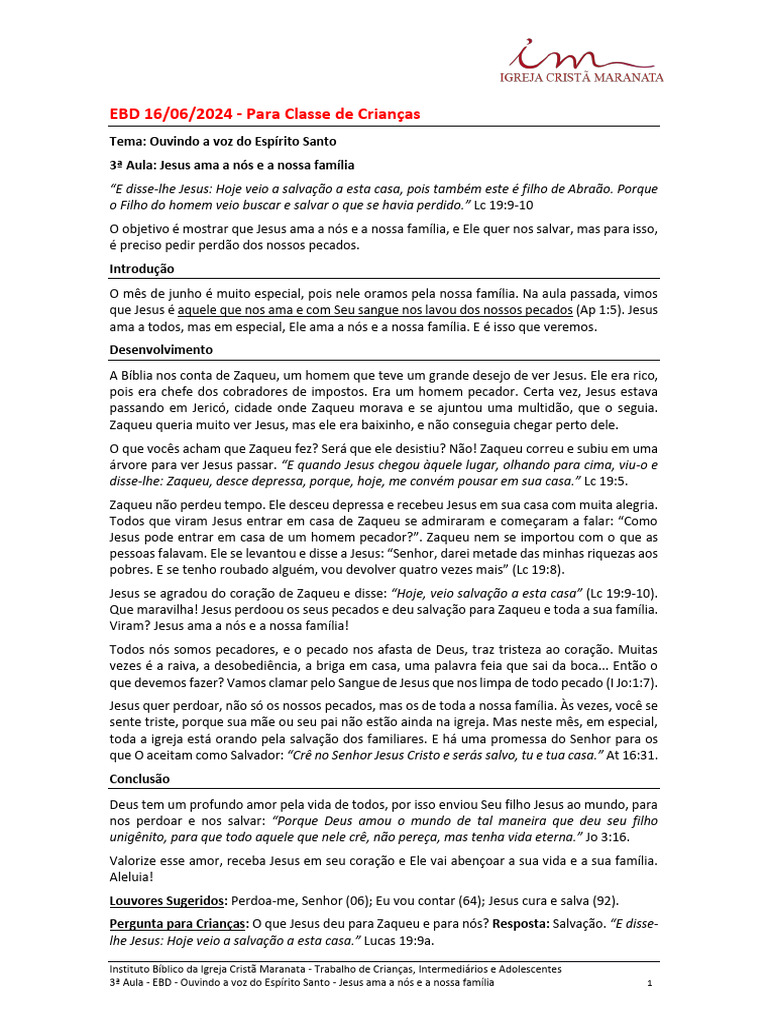 3a Aula - EBD - CIA - Ouvindo A Voz Do Espirito Santo - Jesus Ama A Nos ...