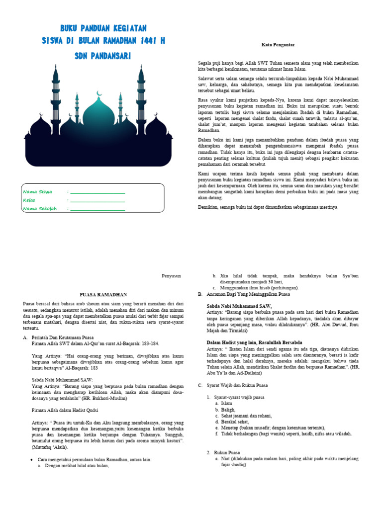 Buku Kegiatan Ramadhan Siswa | PDF