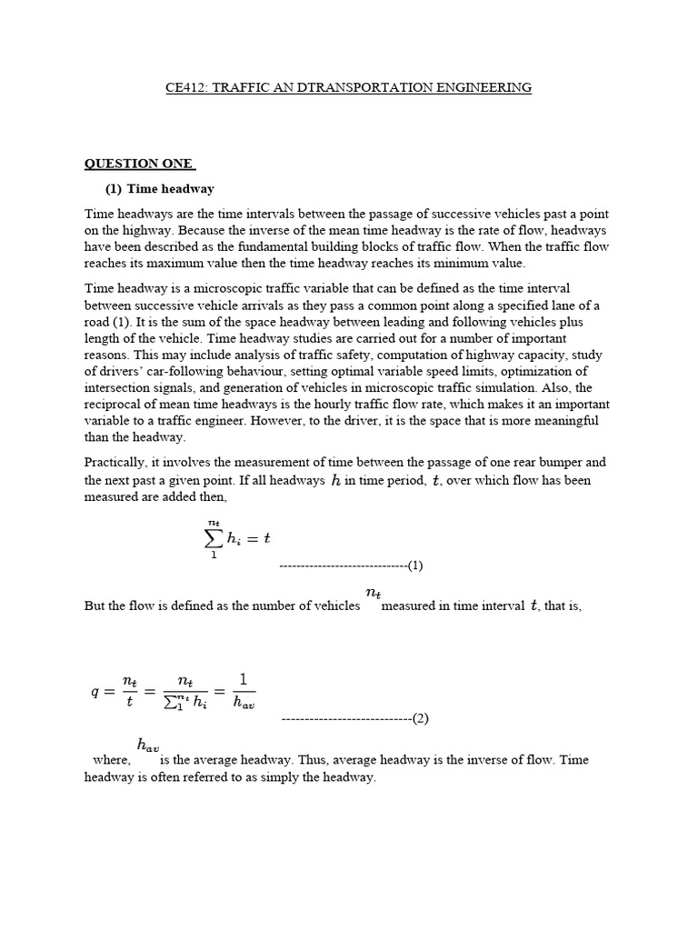 Ce412 Assignment 1 Pdf Traffic Applied Mathematics 8104