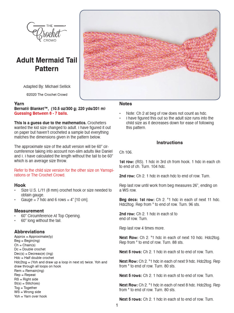 Adult Size Mermaid Tail | PDF | Crochet | Figured Fabrics